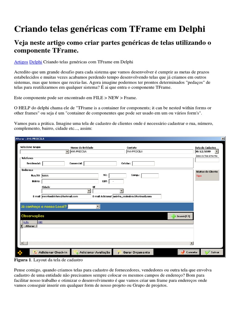 Criando Telas Genéricas Com Tframe Em Delphi Pdf Programação De Computadores Engenharia Da