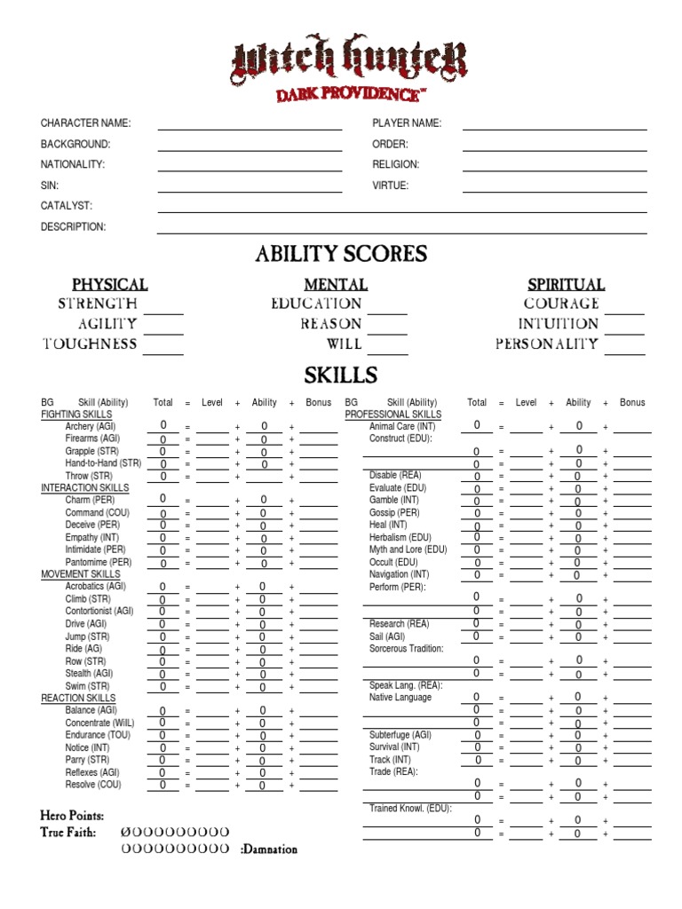 Witch Hunter Character Sheet Writable | PDF | Projectile Weapons