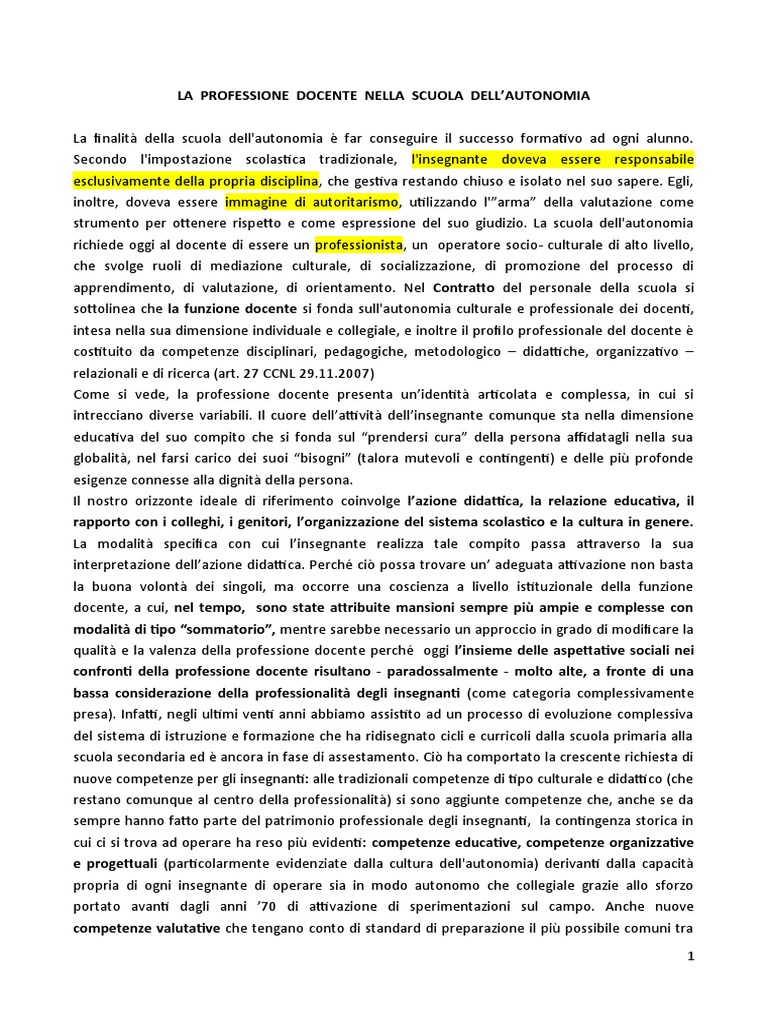 La Professione Docente Nella Scuola Dell'autonomia | PDF
