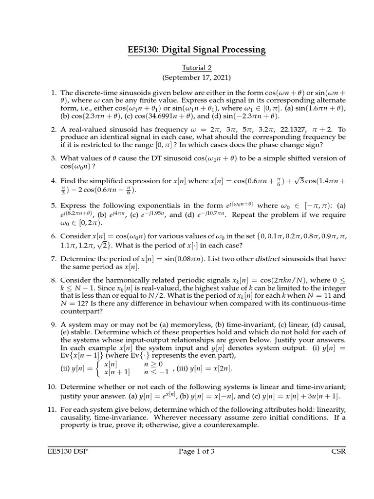 EE5130: Digital Signal Processing | PDF | Convolution | Matrix ...