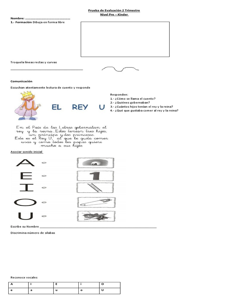 Prueba Pre-Kinderde Evaluación 2 Trimestre | PDF