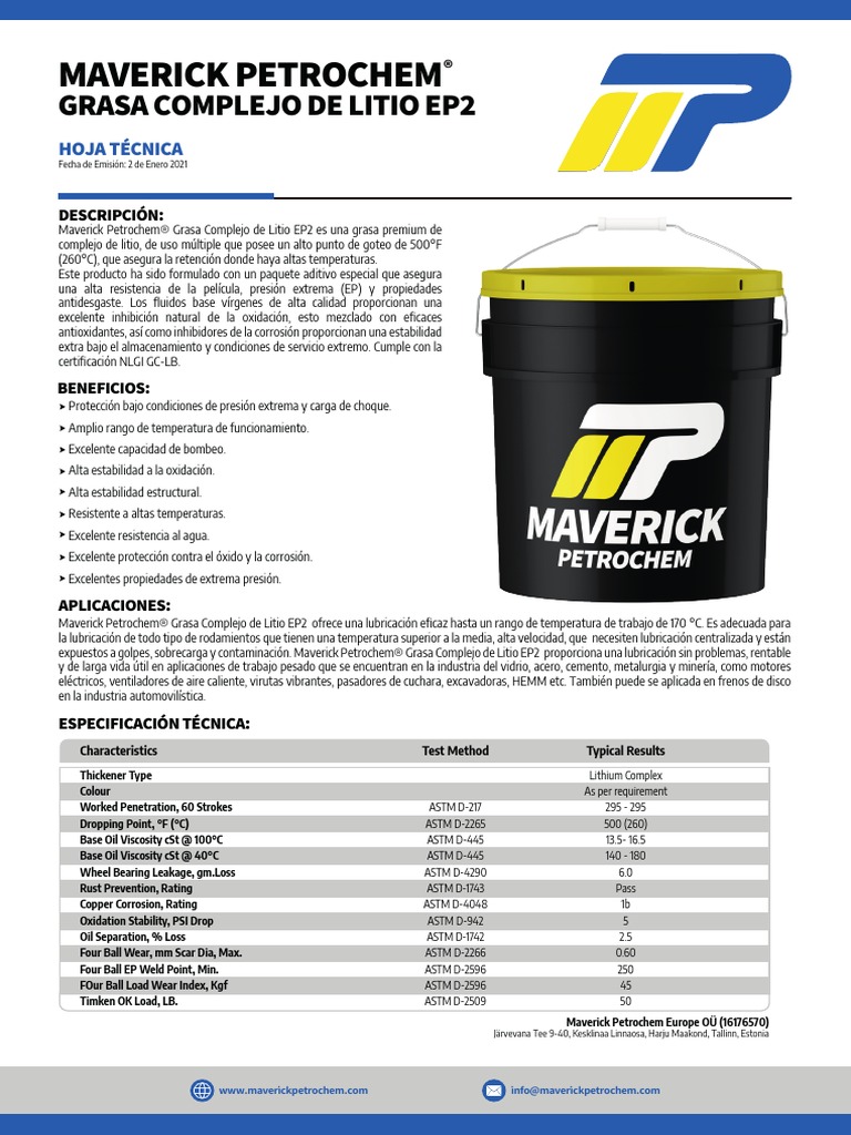 Hoja Tecnica Grasa Complejo de Litio Ep2 | PDF | Lubricante | Materiales