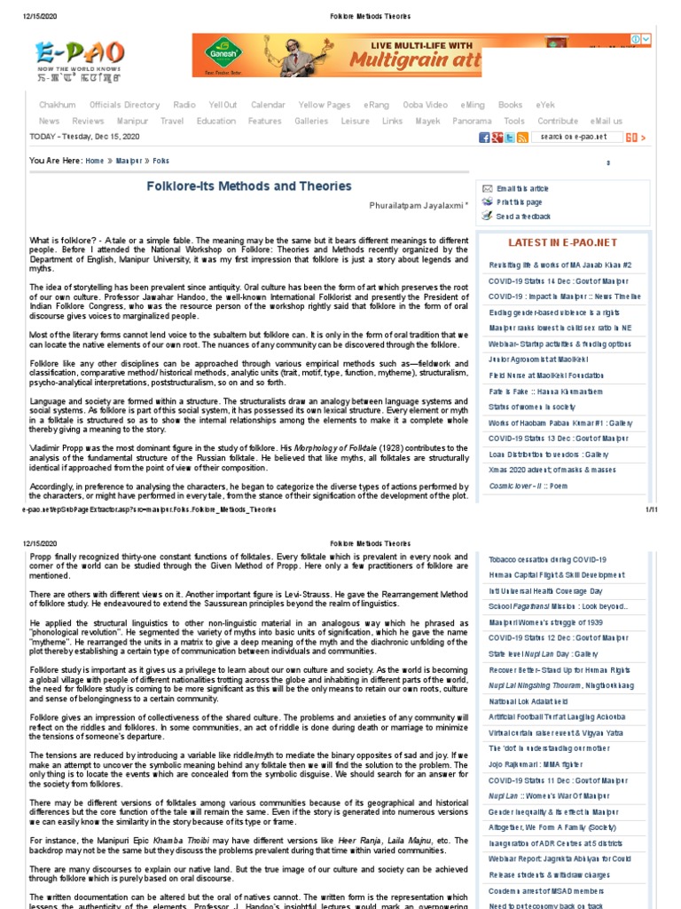 Folklore Methods Theories | PDF | Folklore