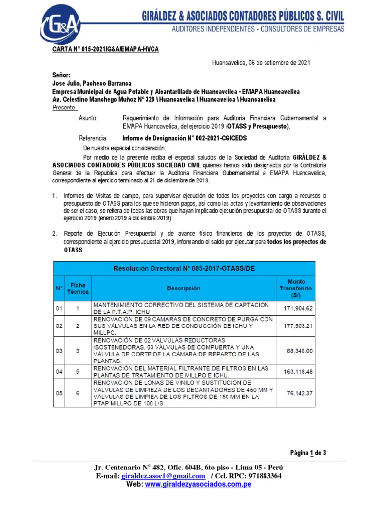 Carta N 15 Emapa - Hvca GG | PDF | Auditoría