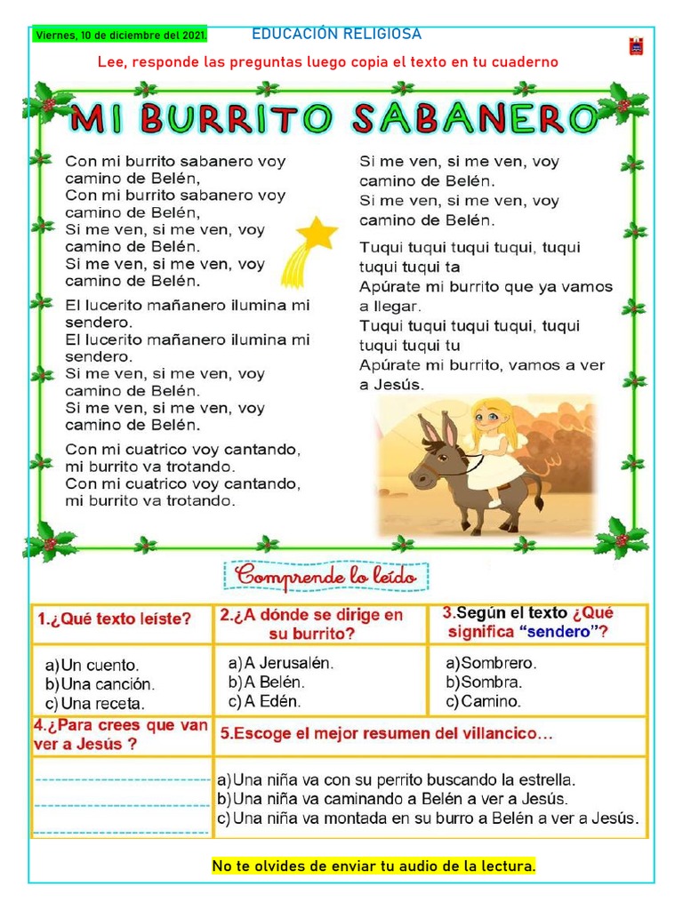 10-12-2021 Lectura Mi Burrito Sabanero. | PDF