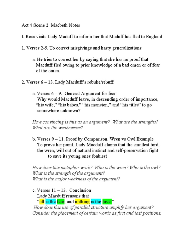 Act 4 Scene 2 Macbeth Notes | PDF