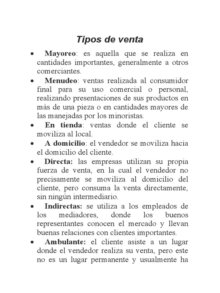 Tipos de Venta - Tecnicas de Venta | PDF | Cliente | Al por menor