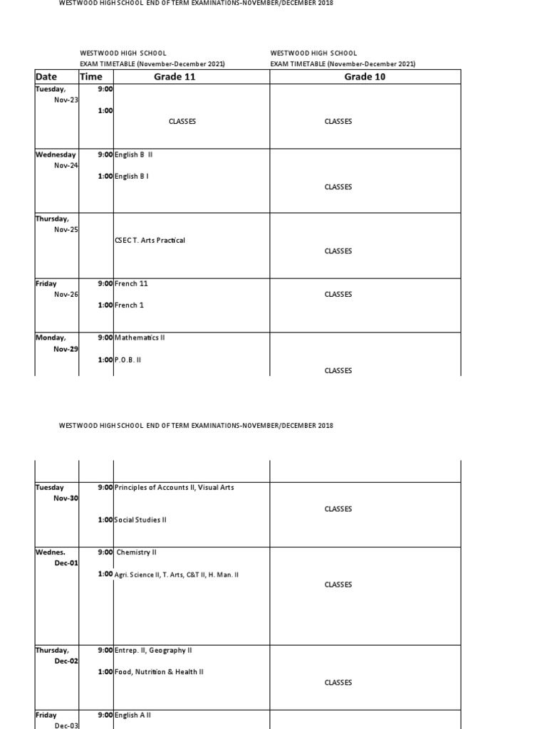Exam Timetable - (Nov. - Dec. 2021) Official | PDF | Science | Academia