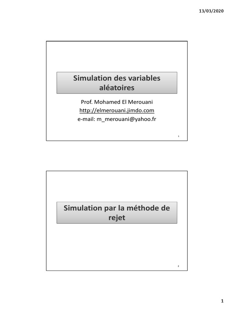 Simulation par la méthode de rejet | PDF | Variable aléatoire à densité ...