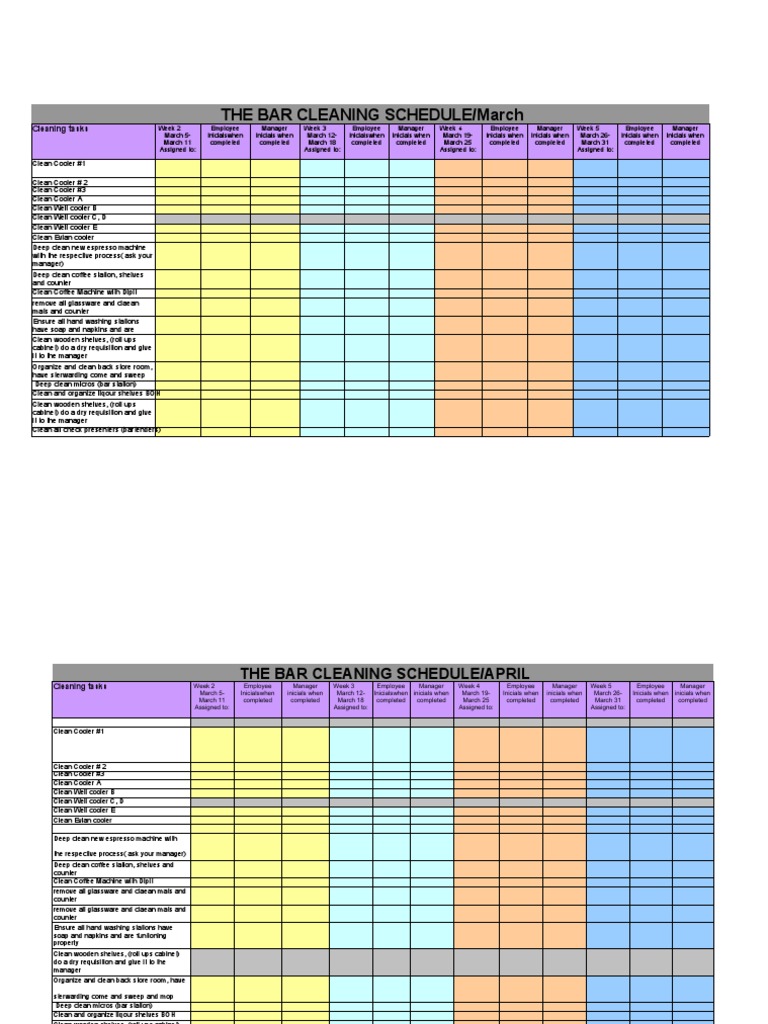 Bar Cleaning Schedule Template | PDF | Non Alcoholic Drinks | Domestic ...