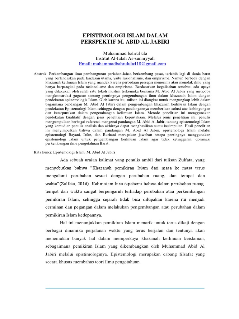 Epistemologi Islam Menurut M. Abid Al Jabiri | PDF