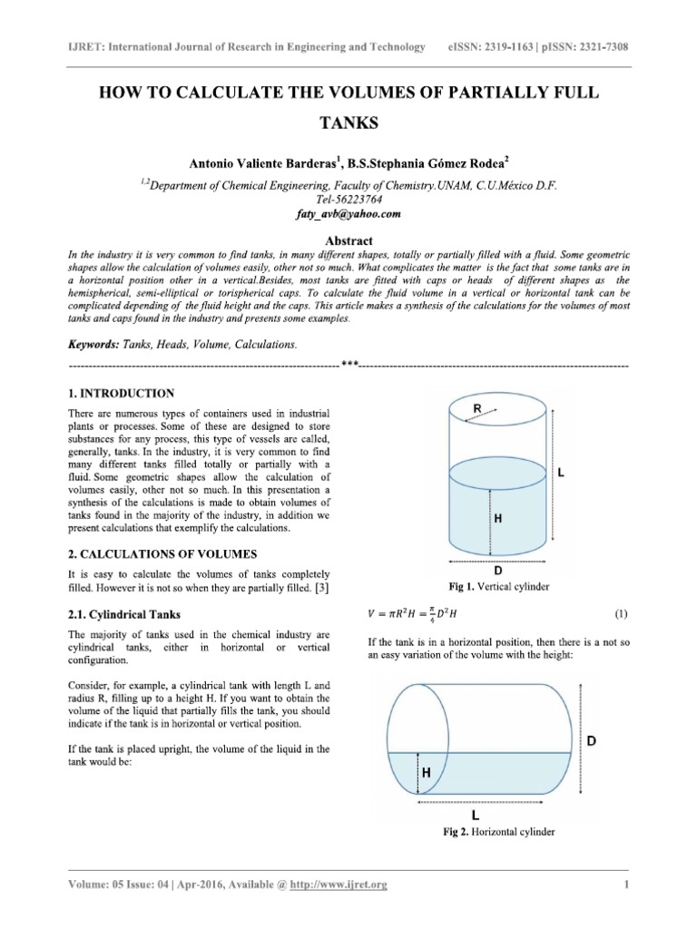 How To Calculate The Volumes of Partially Full Tanks | PDF