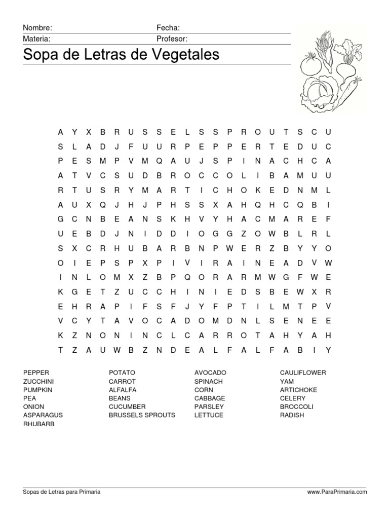 Sopa de Letras: Frutas y Verduras en Inglés | PDF