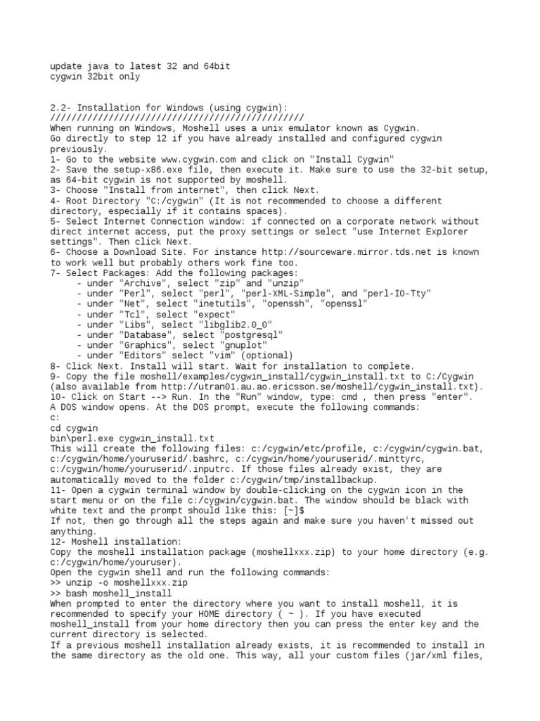 Moshell Installation via Cygwin Guide | PDF | Zip (File Format ...
