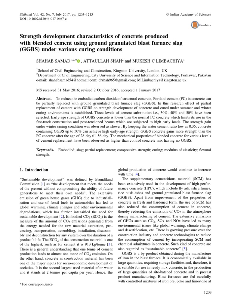 Strength Development Characteristics of Concrete Produced GGBS | PDF ...
