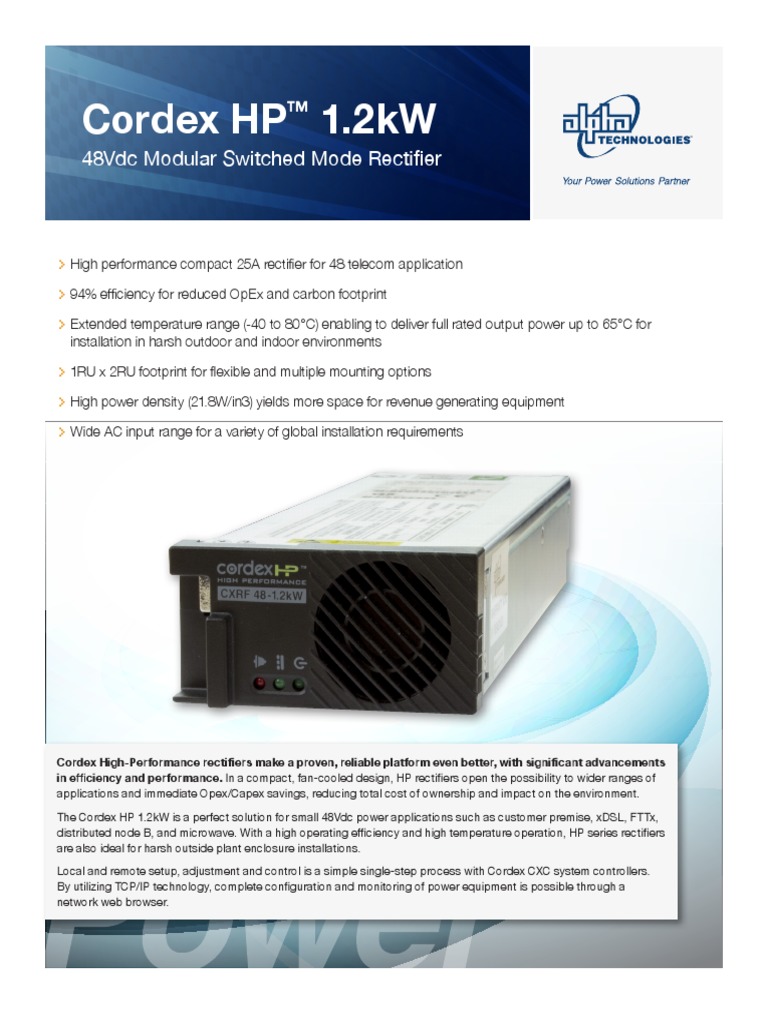 Cordex HP 1.2kW: 48Vdc Modular Switched Mode Rectifier | PDF ...