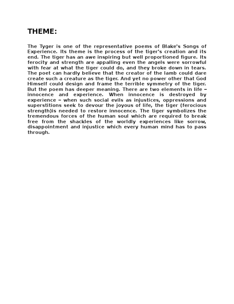 The Tyger by William Blake: Theme | PDF | Poetry