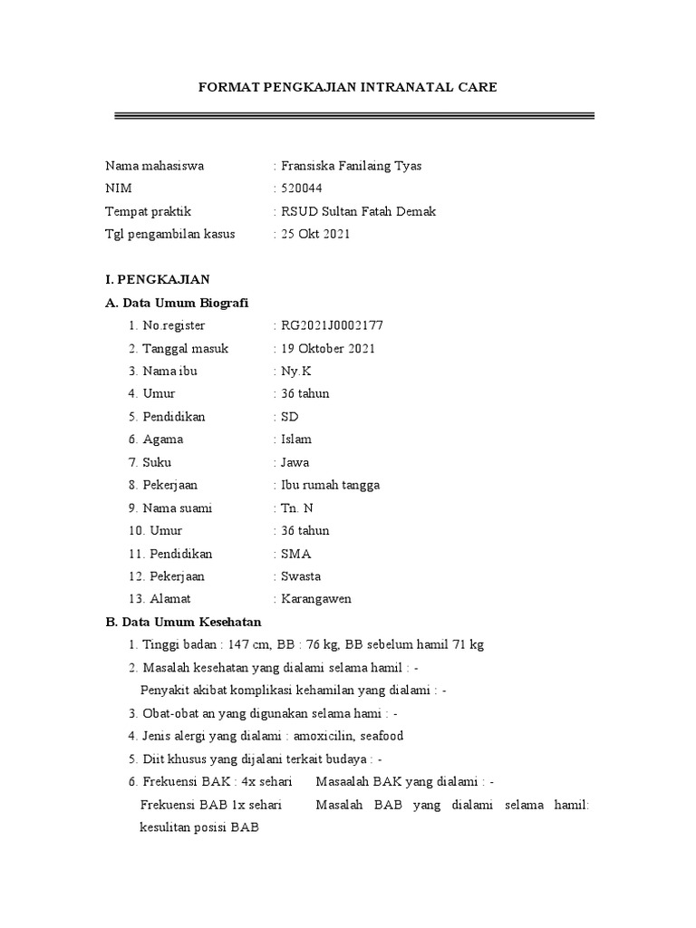 Askep Intranatal Care Maternitas | PDF