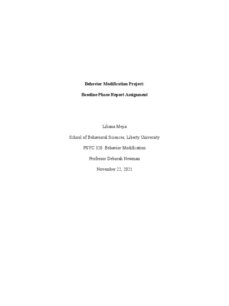 Behavior Modification Project: Baseline Phase Report Assignment | PDF ...