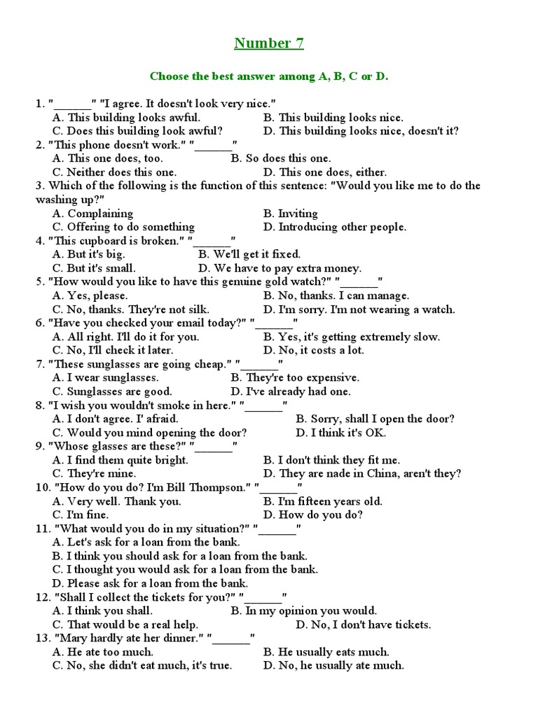 Number 7: Choose The Best Answer Among A, B, C or D | PDF