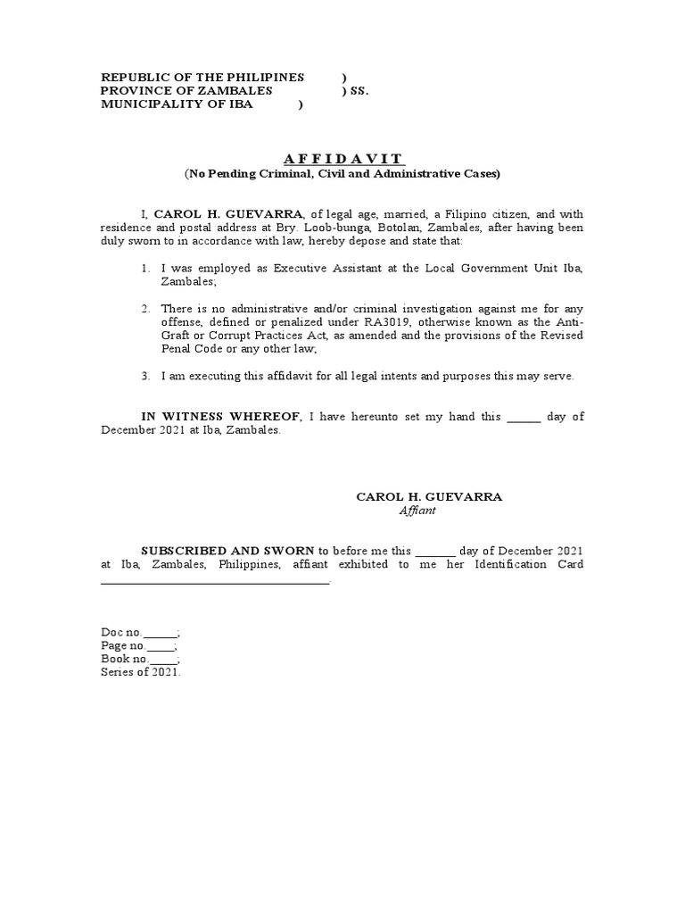 Affidavit of No Pending Case | PDF