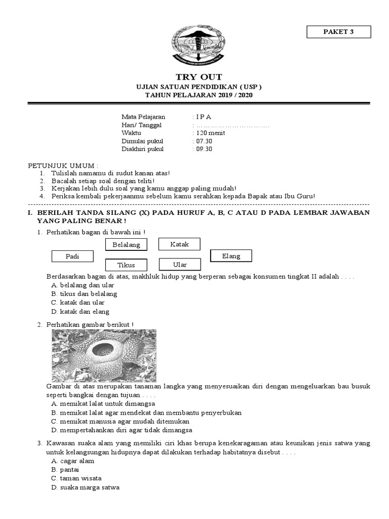 Try Out IPA USP 2019/2020 Kelas 6 | PDF | Sains & Matematika