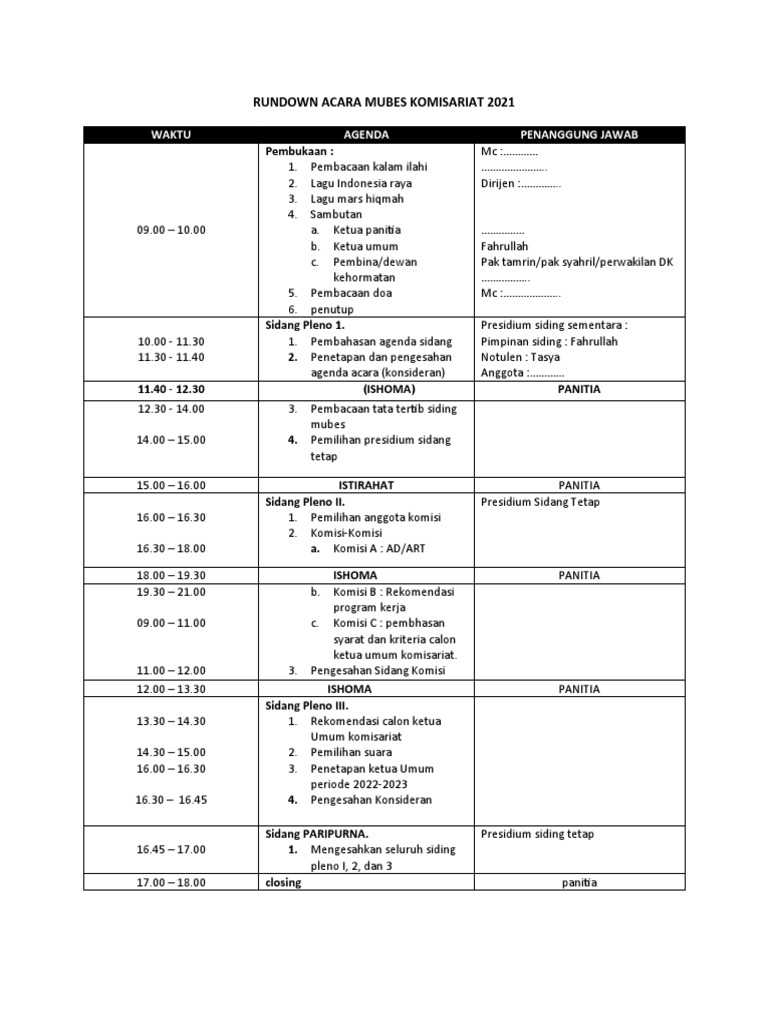 Rondown Acara Mubes Komisariat 2021 | PDF