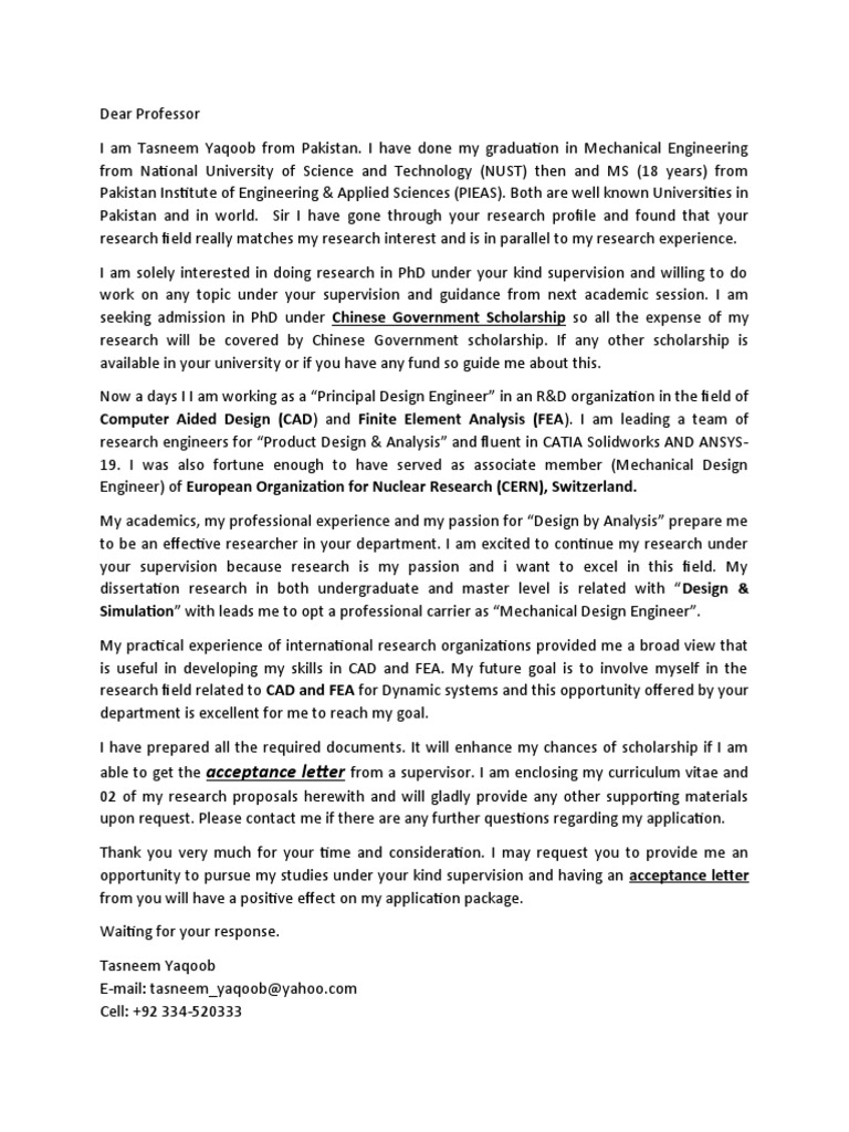 PHD Acceptance Letter Email For Harbin | PDF | Mechanical Engineering ...