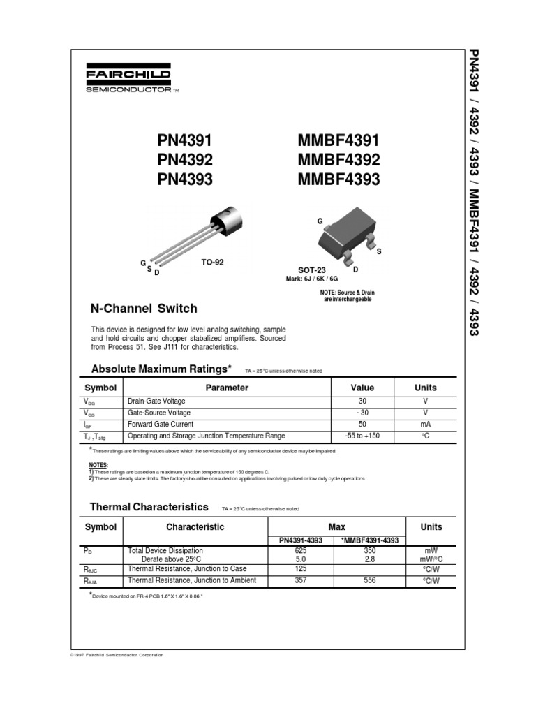 PN4391 PN4392 PN4393 MMBF4391 MMBF4392 MMBF4393: N-Channel Switch | PDF ...