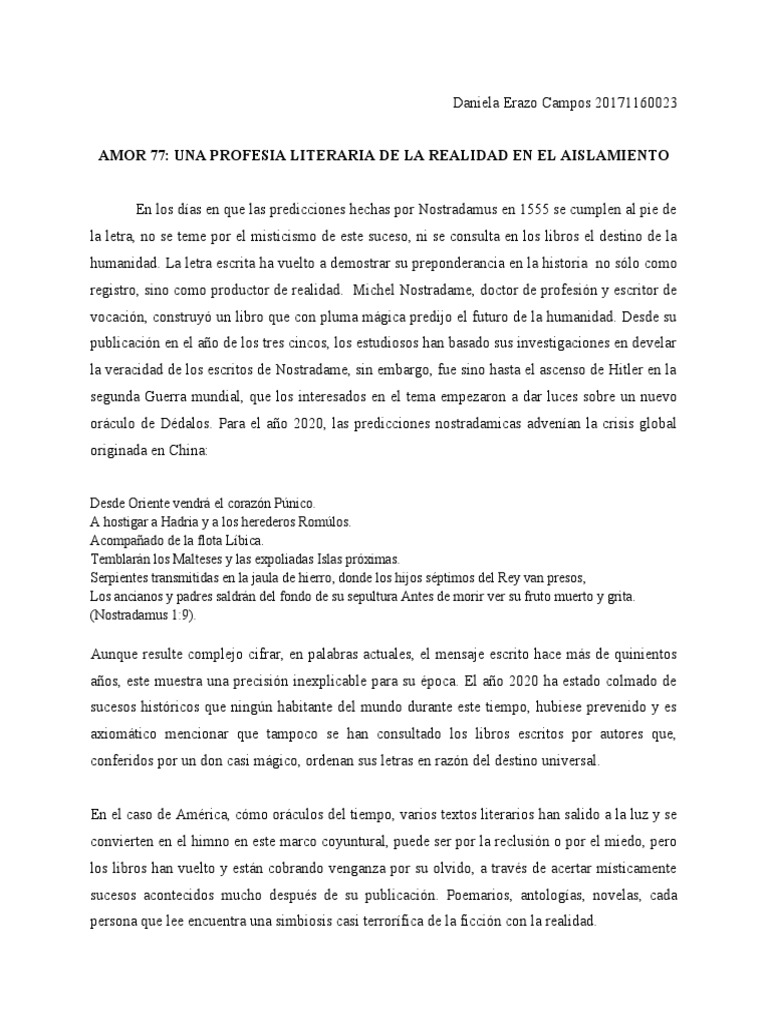 Amor 77: Profecía y Aislamiento | PDF | Amor