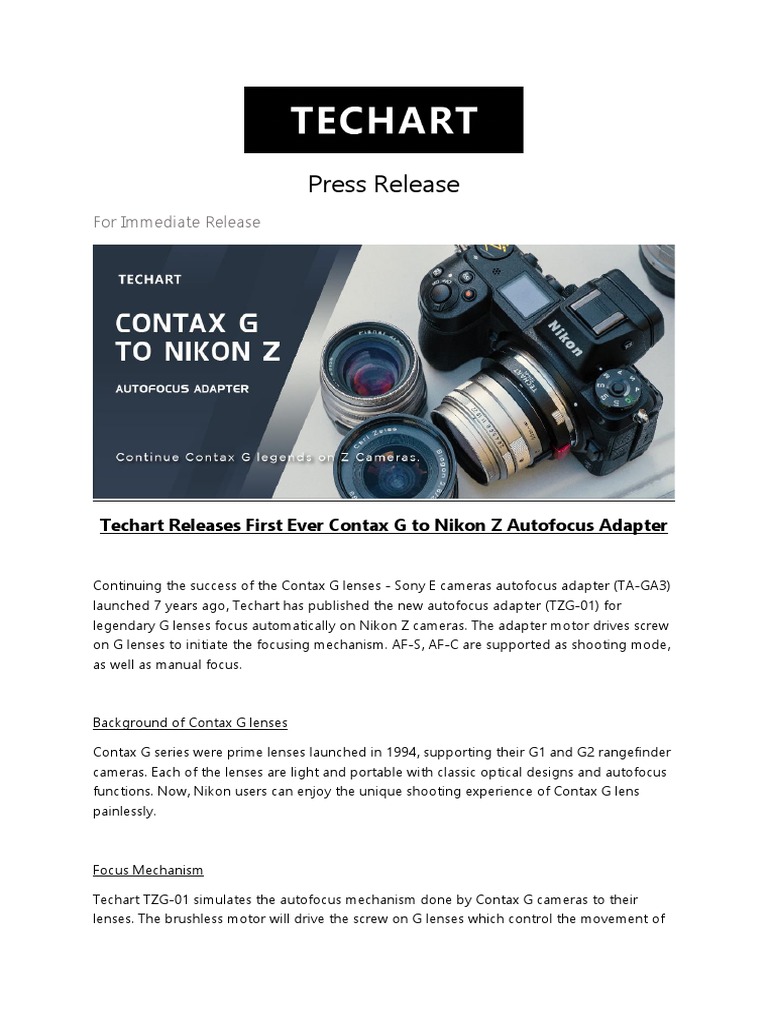 Techart Contax G to Nikon Z Adapter | PDF | Autofocus | Camera Lens