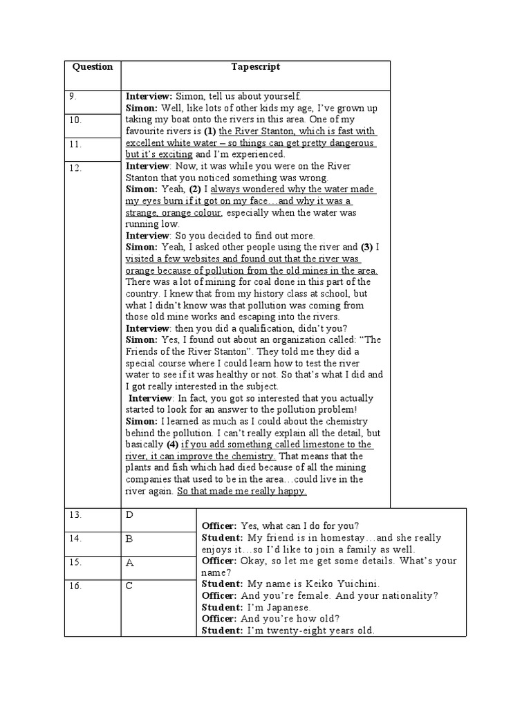 Tapescript For Part 1 2 Pdf