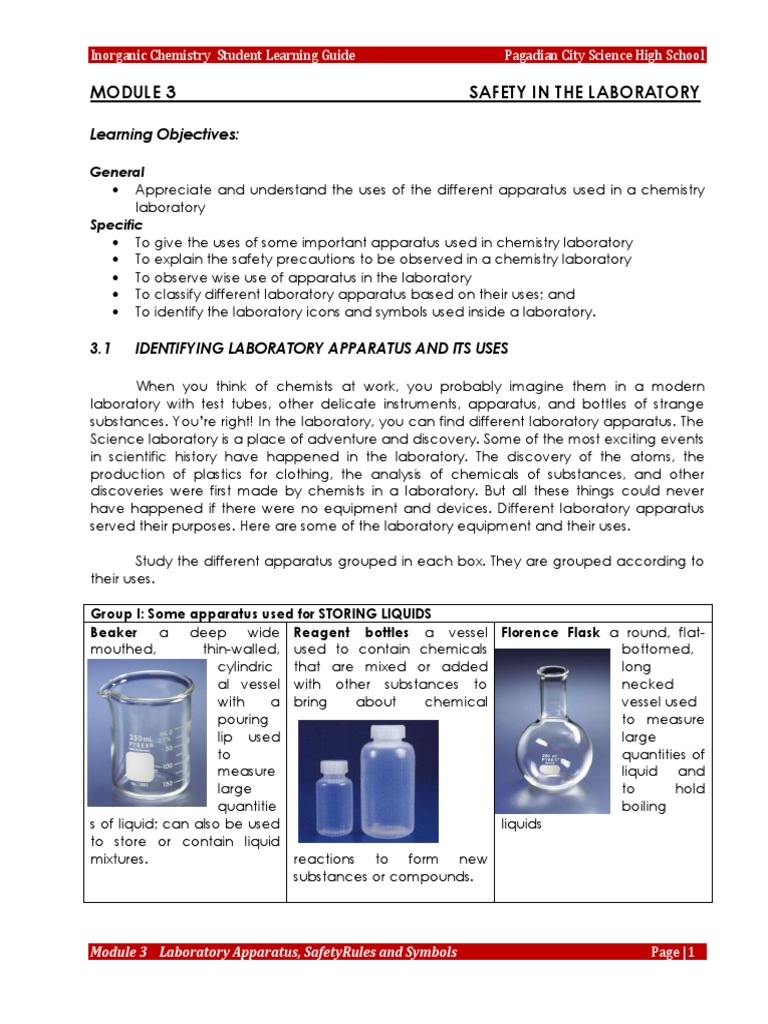 MODULE 3 - Laboratory - Apparatus - Safety - Symbols | PDF | Filtration ...