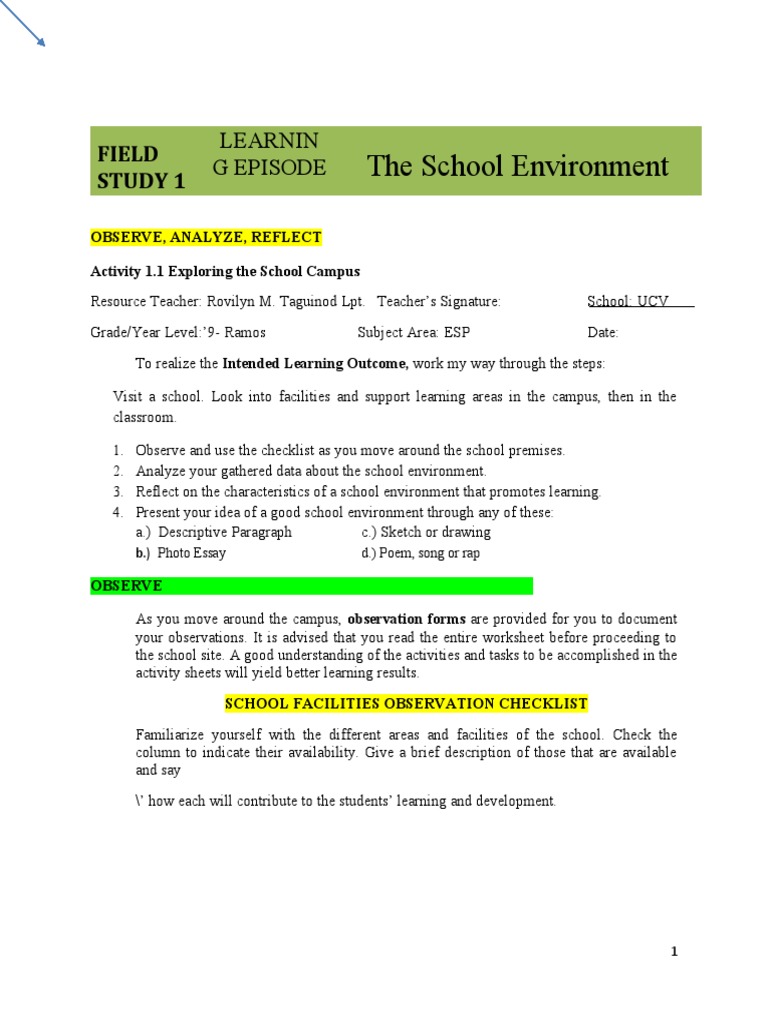 Field Study 1 (Finale) | PDF | Classroom | Learning