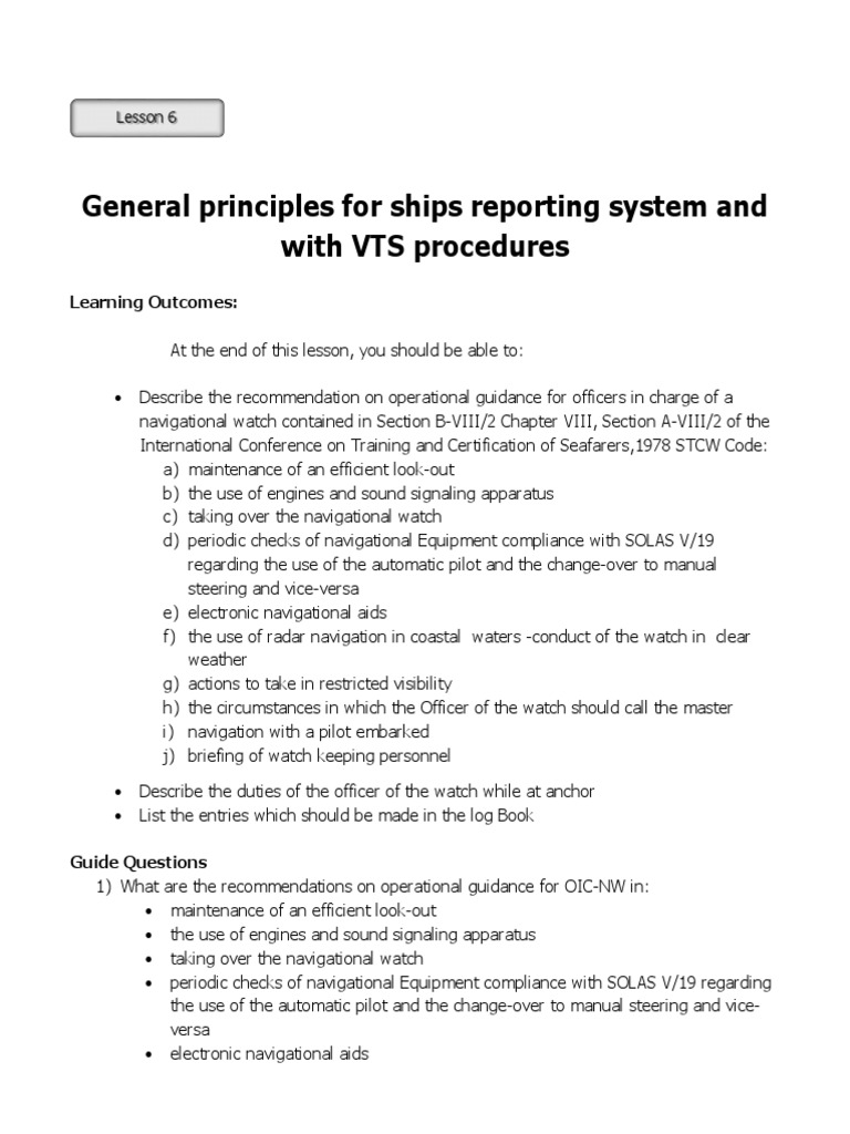 General Principles For Ships Reporting System and With VTS Procedures ...