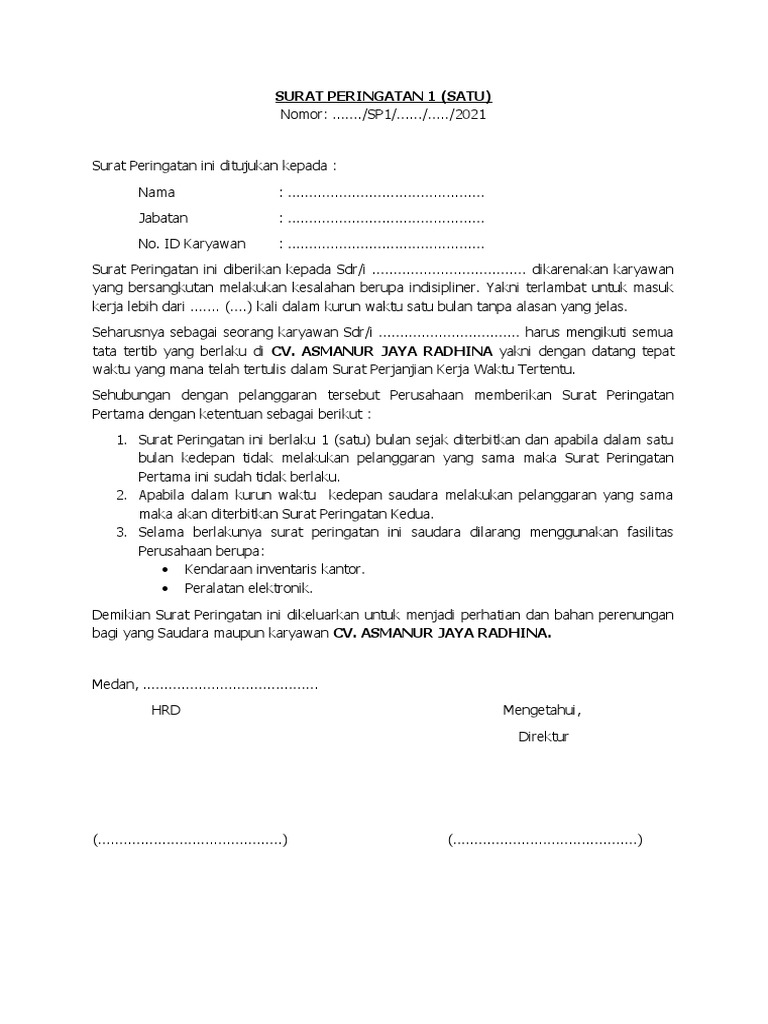 Surat Peringatan 1 | PDF