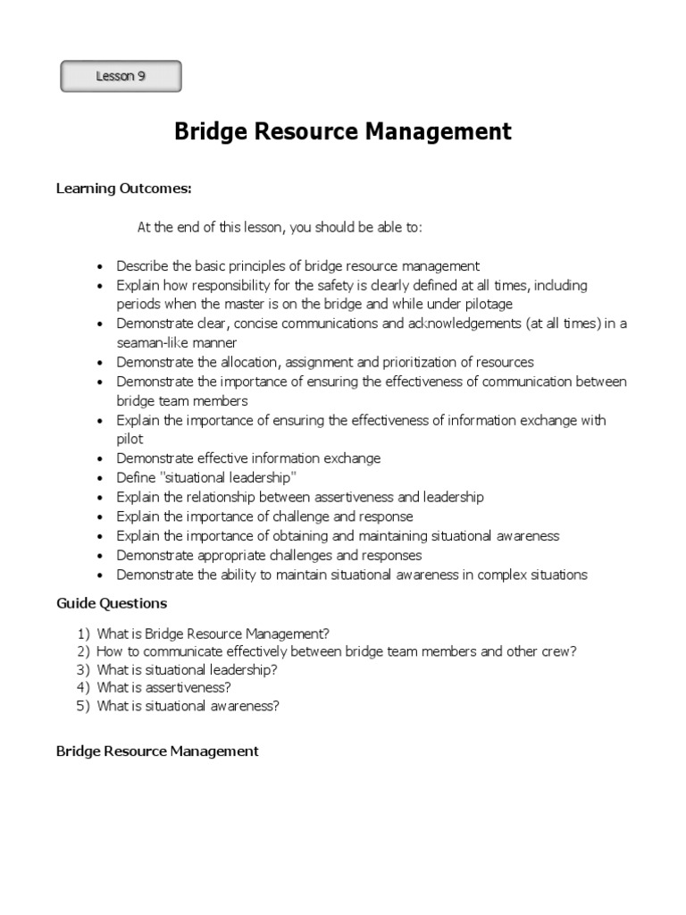 Bridge Resource Management | PDF | Situation Awareness | Leadership