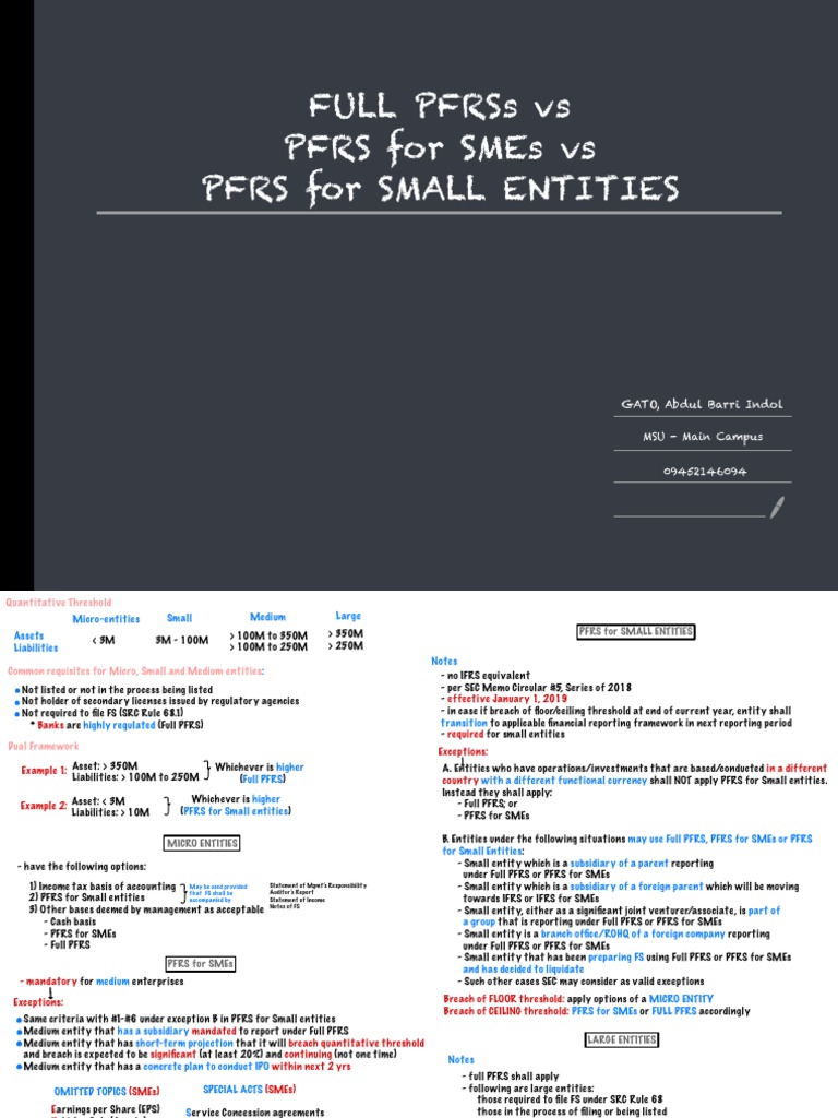 Full Pfrss Vs Pfrs For Smes Vs Pfrs For Small Entities: Gato, Abdul ...