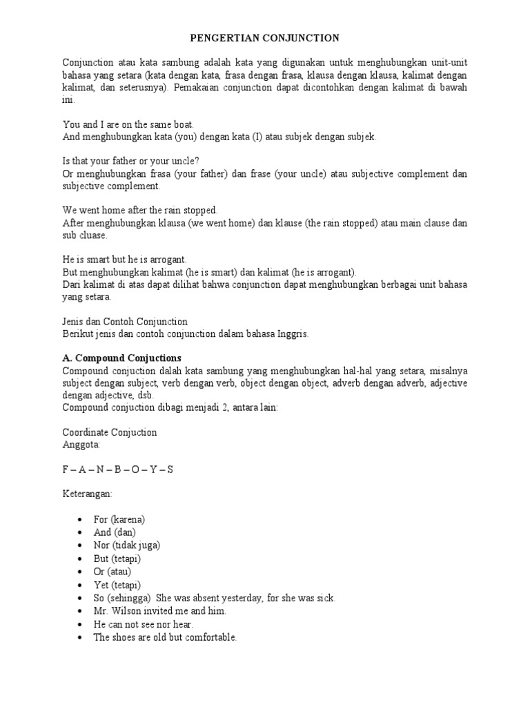 Pengertian Conjunction | PDF | Seni & Disiplin Bahasa | Kajian Bahasa Asing