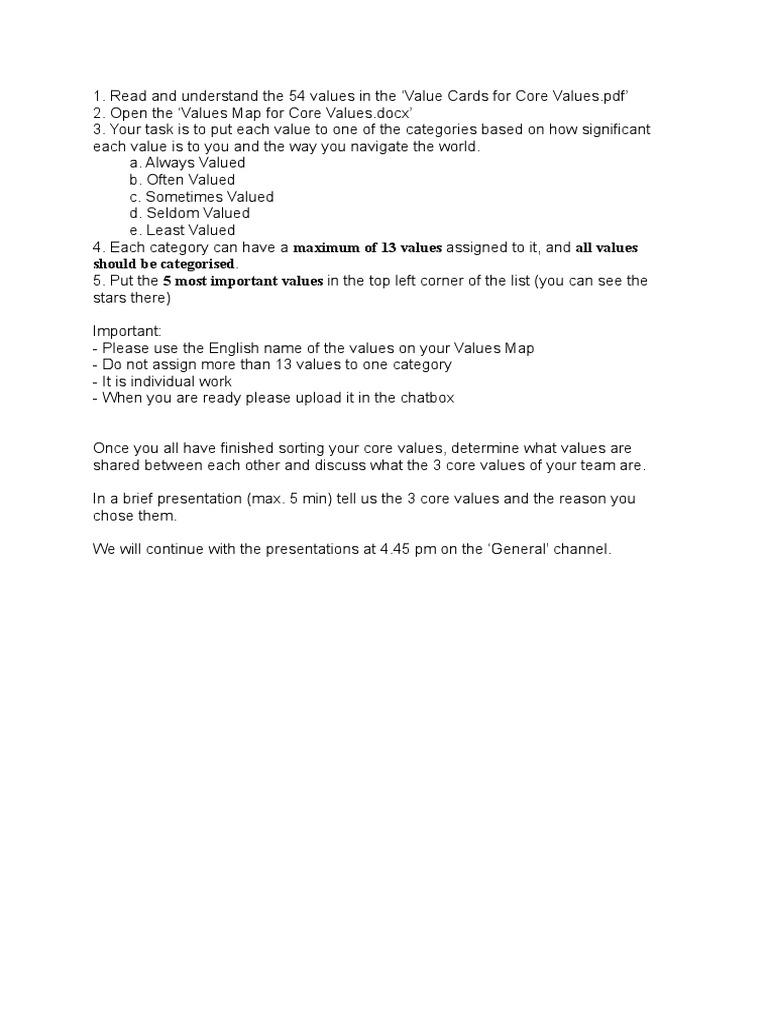 Core Values Assessment Activity | PDF | Career & Growth | Language Arts ...