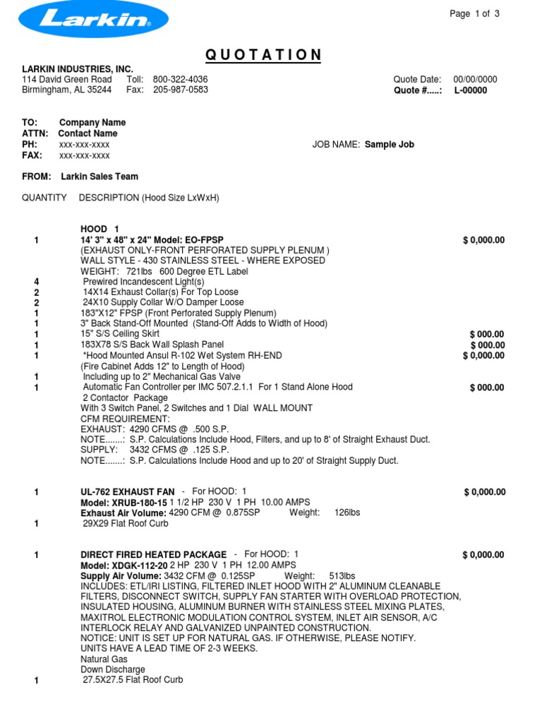 Example Job Quotation | PDF | Duct (Flow) | Building Engineering