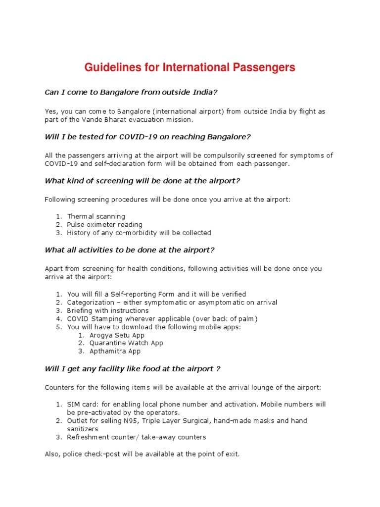 Guidelines for Arriving Passengers in India | PDF | Quarantine ...