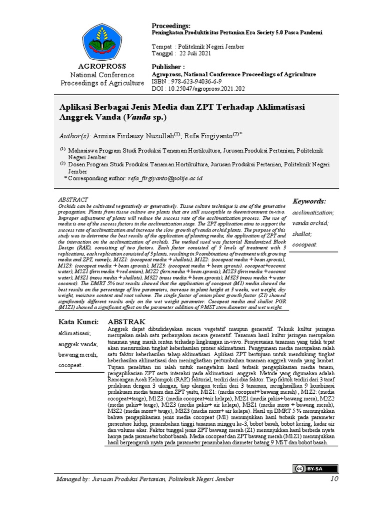 Aplikasi Berbagai Jenis Media Dan ZPT Terhadap Aklimatisasi Anggrek ...