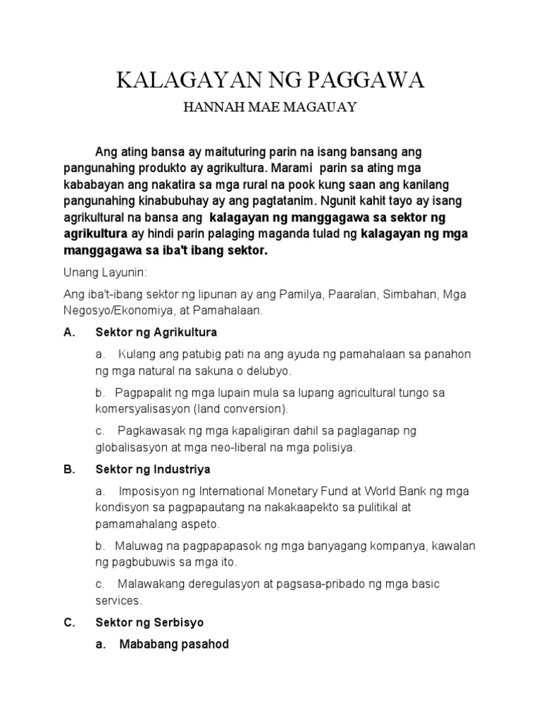 Kalagayan NG Paggawa | PDF