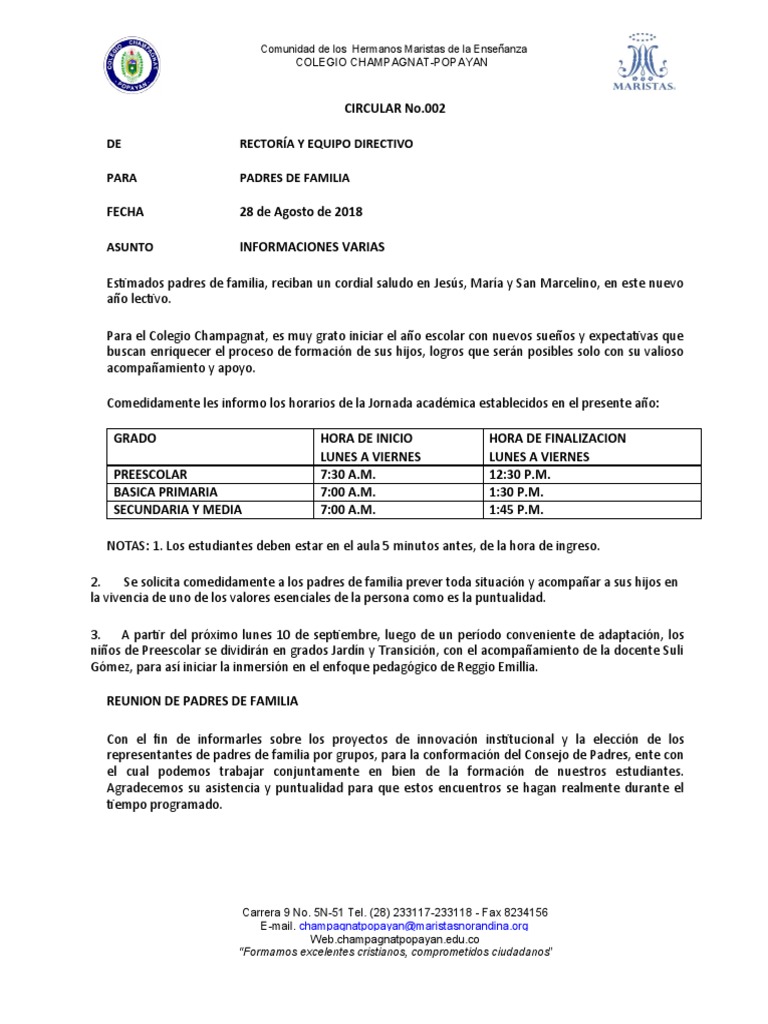 Ejemplo de Como Hacer Una Circular Informativa | PDF | Educación de la ...