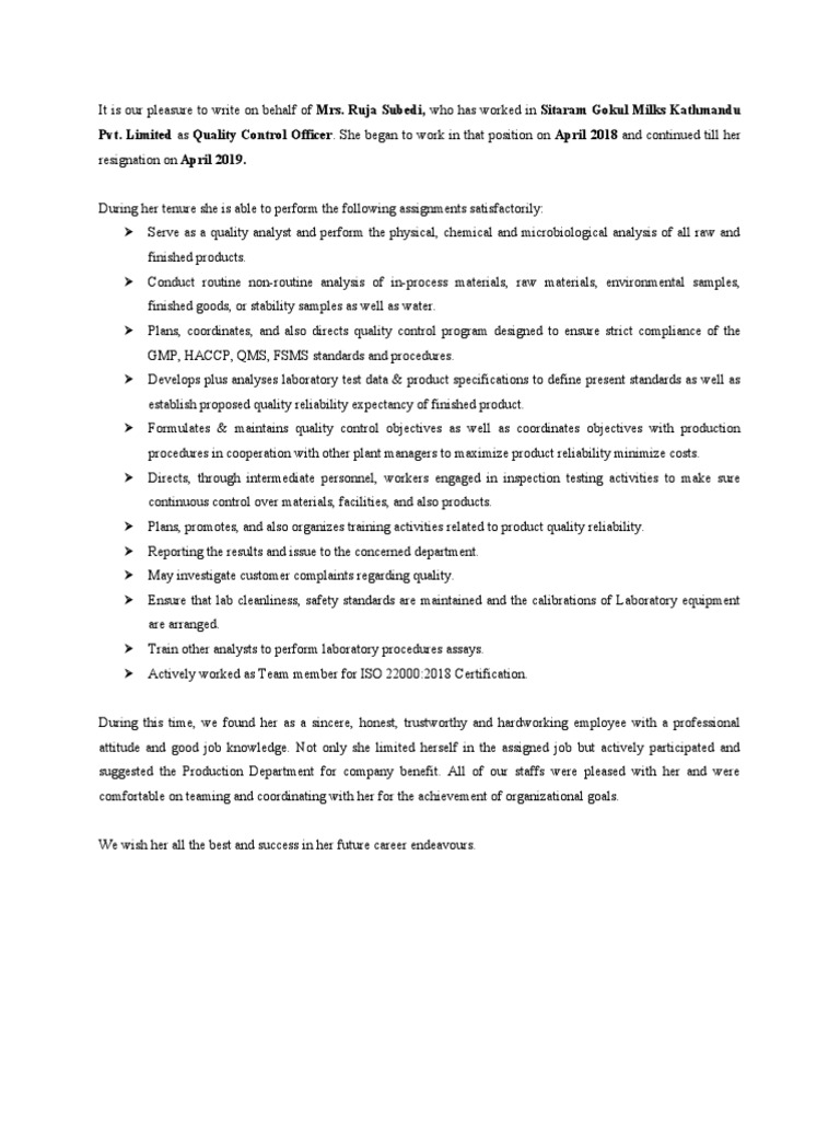 Experience Letter Sitaram | PDF