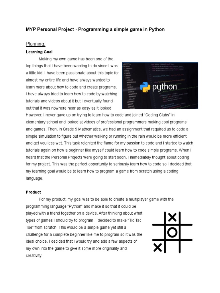 Personal Project Report - Kevin | PDF | Computer Programming | Goal
