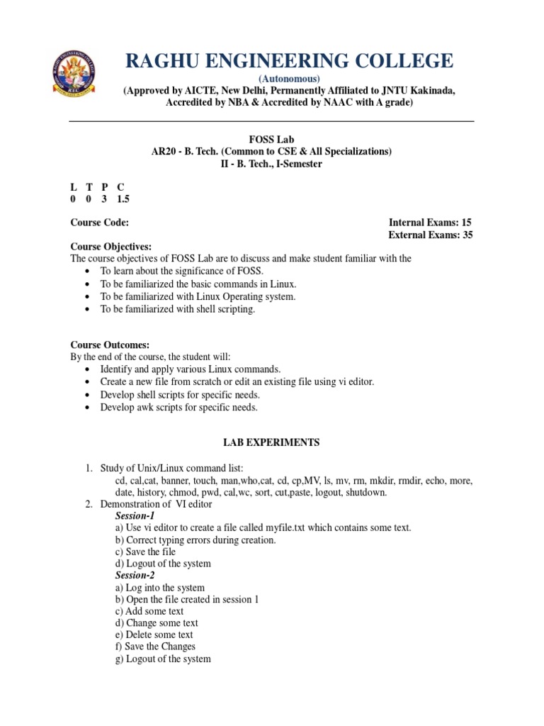 AR20 2-1 FOSS Lab Syllabus | PDF | Numbers | Mathematics AR20 2-1 FOSS Lab Syllabus | PDF | Numbers | Mathematics