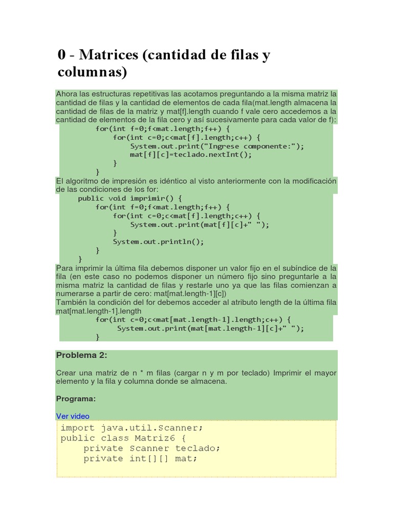 Uso de Matrices en Java | PDF