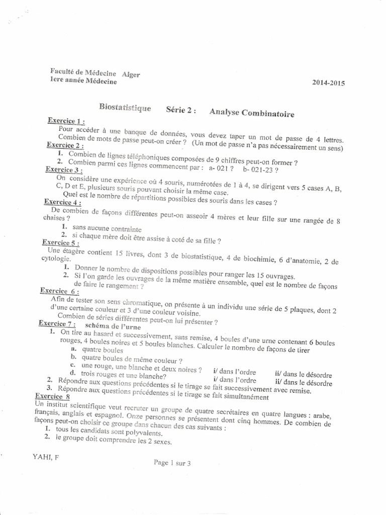 Analyse Combinatoire Exo E't Correction | PDF
